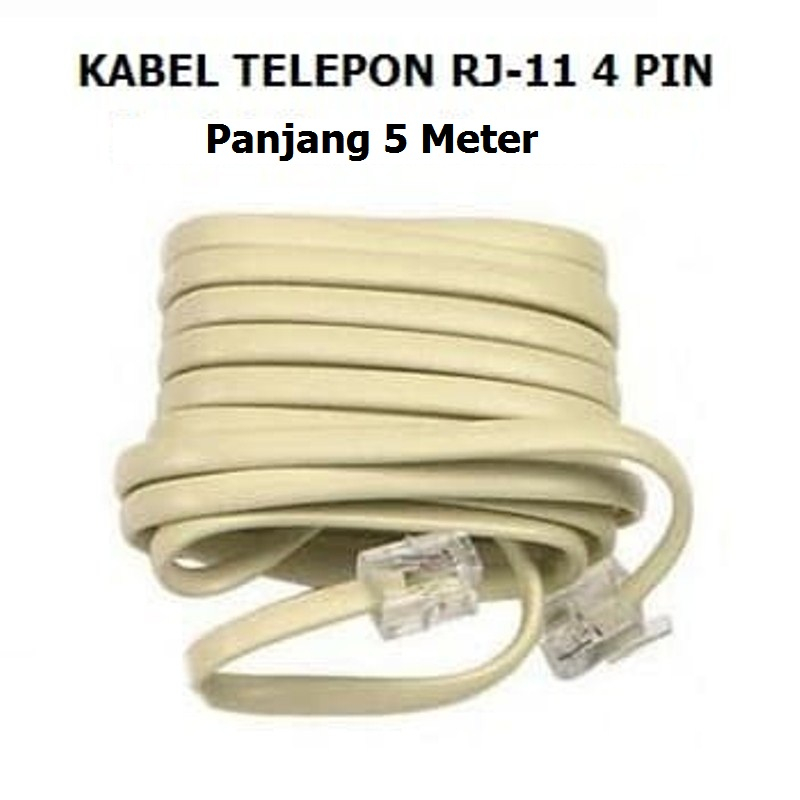 Jual KABEL TELEPHONE RJ-11 6P4C pin 4 FLAT 5 meter | Shopee Indonesia