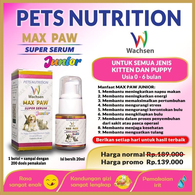 Jual Max Paw Super Serum Junior Vitamin Kucing Dan Anjing Untuk Anak ...