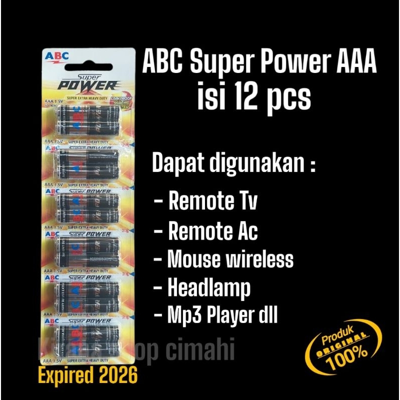 Jual ABC Super Power AAA isi 12 pcs/ A3 / baterai / battery / batu ...