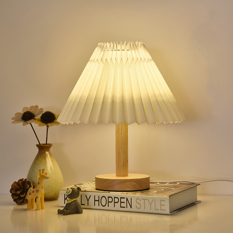 Jual Lampu Meja Minimalis Lampu Tidur Meja Korean Retro Pleated Vintage ...