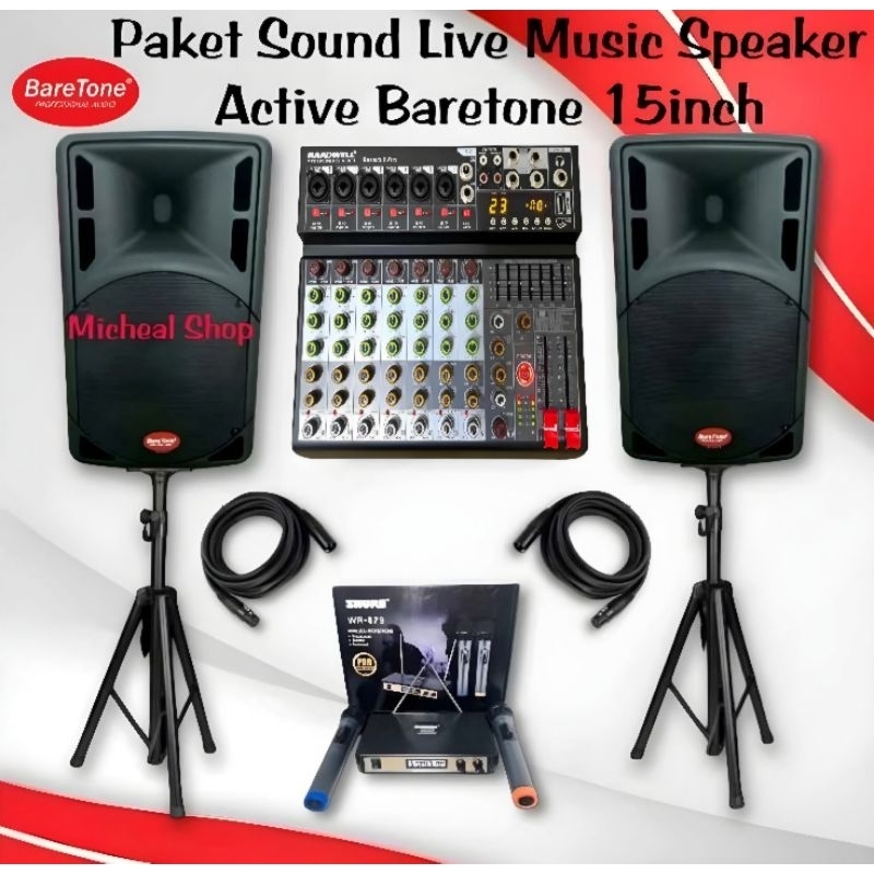 Jual paket sound system speaker aktif baretone 15inch +mixer 8 channel ...