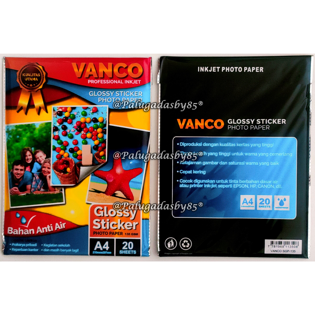 Jual Kertas Foto Stiker Vanco A4 135 Gram / Glossy Sticker Photo Paper ...