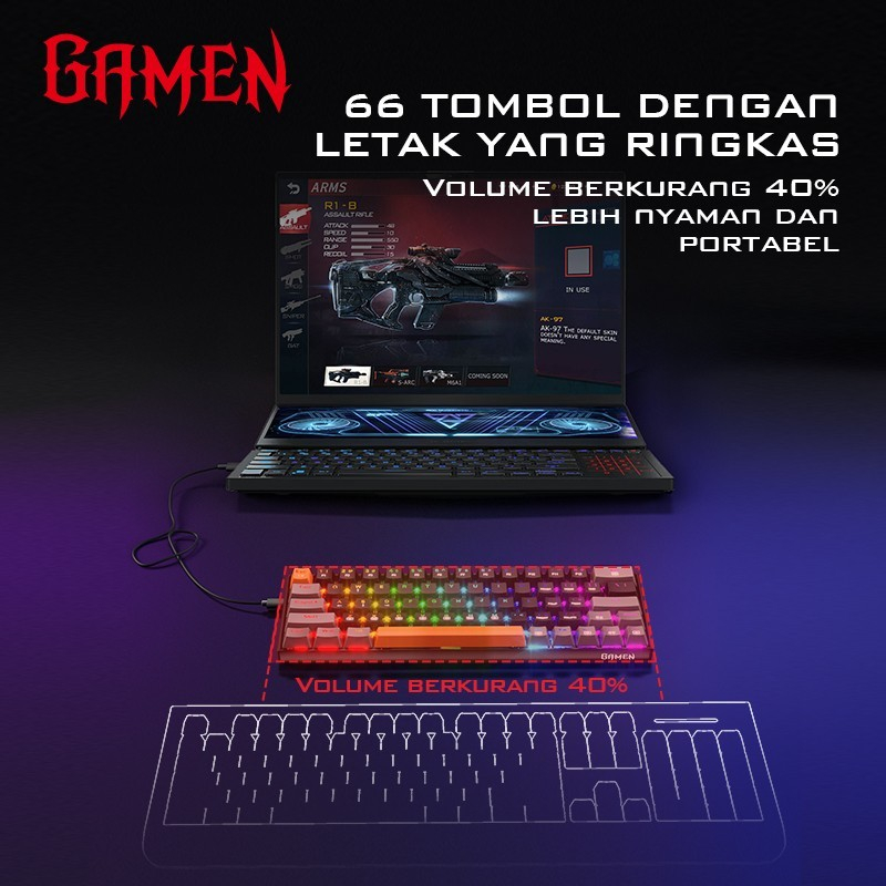 Jual GAMEN Titan III Mechanical Switch Blue Gaming Keyboard Wired RGB ...