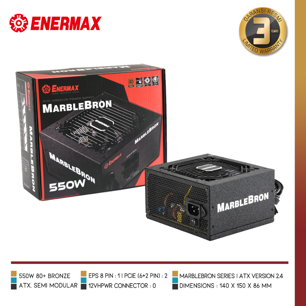 Jual ENERMAX MARBLEBRON 550W | PSU 550W 80+ Bronze Semi Modular EMB550AWT | Shopee Indonesia
