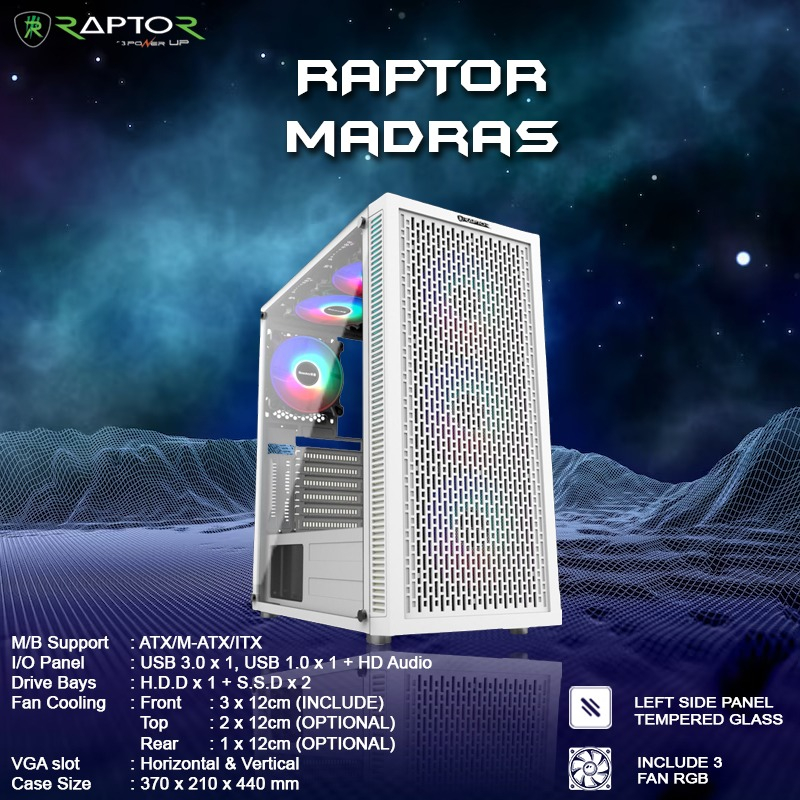 Jual Casing Gaming RAPTOR MADRAS - include 3 FAN RGB | Shopee Indonesia