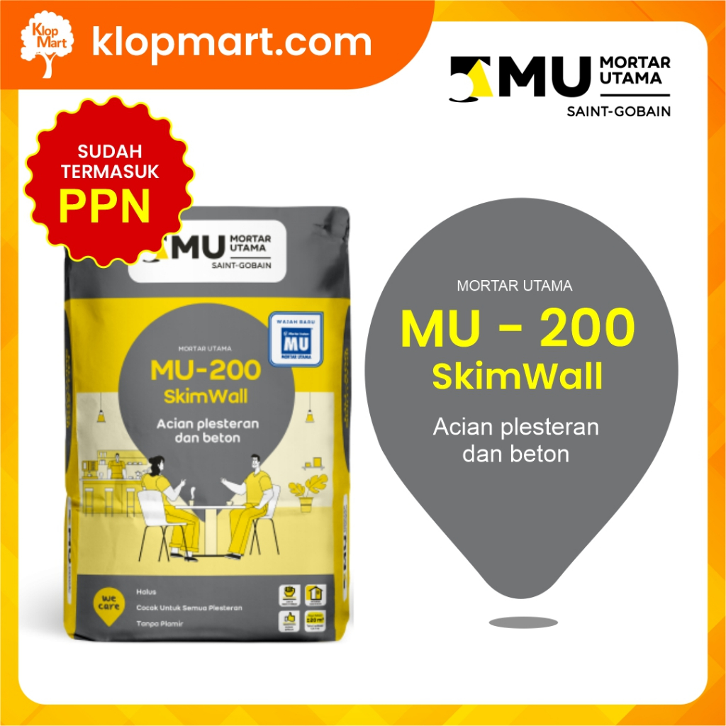 Jual Mortar Utama MU-200 SkimWall Acian Plaster & Beton 40kg | Shopee ...