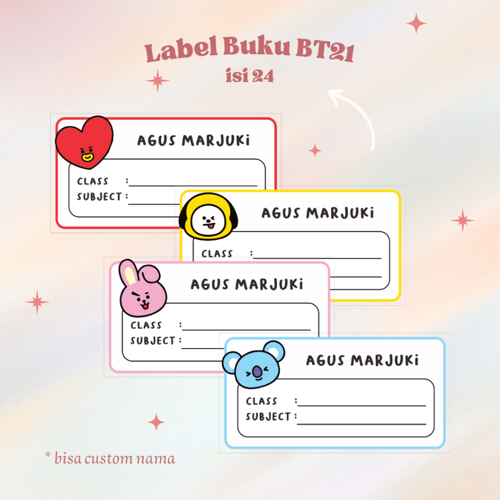 Jual [COD] BT21 LABEL BUKU || Stiker Nama Custom | Shopee Indonesia