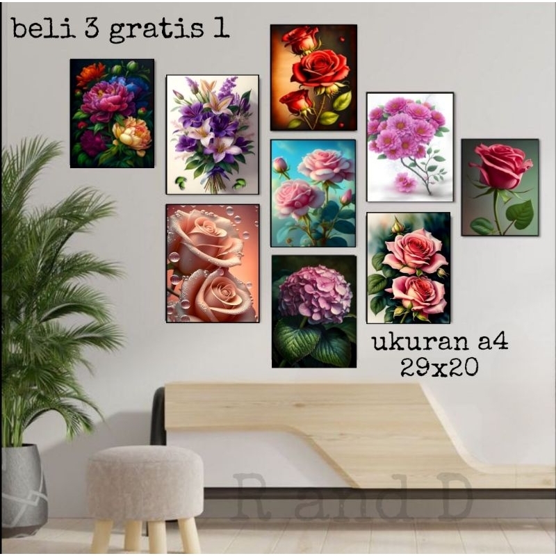 Jual Hiasan Dinding Gambar Bunga Ukuran 29x20 Hiasan dinding A4 ...
