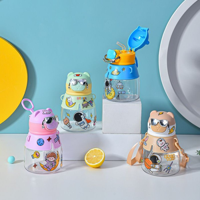 Jual Botol Minum Plastik Anak Transparan Beruang Kacamata 550ml botol minum sedotan anak ...