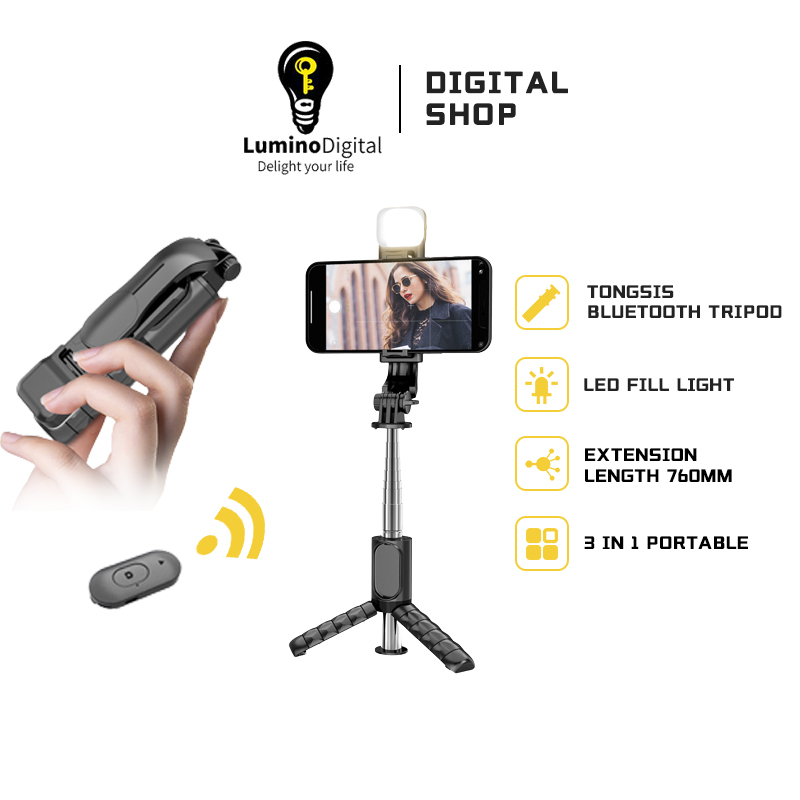 Jual Mini Selfie Stick Tongsis Bluetooth Tripod Led Fill Light Tongsis