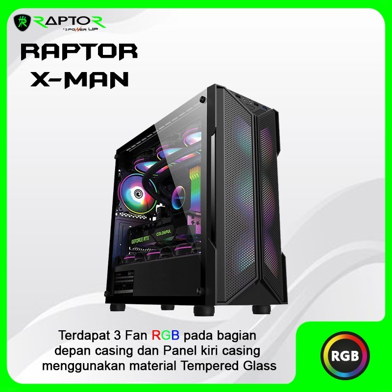 Jual CASING GAMING RAPTOR X-MAN - INCLUDE 3 FAN RGB ROVER | Shopee ...