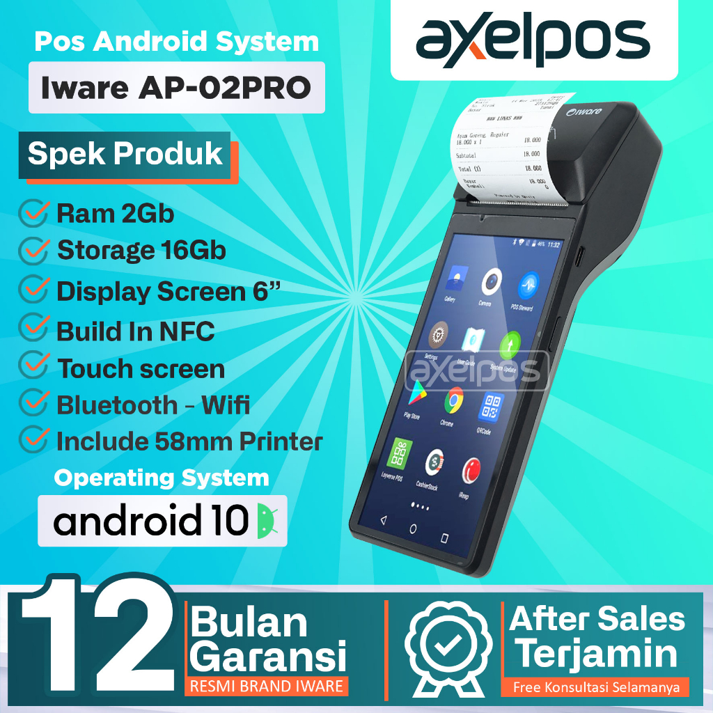 Jual Axelpos Mobile POS Android mesin kasir portable Iware AP-02 PRO ...