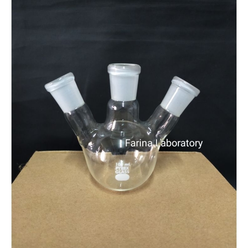 Jual Labu didih 3 Leher-Boiling Flask 3 Neck100ml Flat Bottom-Alas Datar Pyrex Class A | Shopee ...