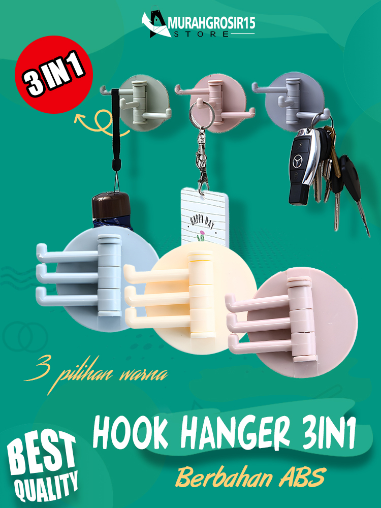 Jual Gantungan 3 Hook Hanger Tempel Dinding Kaca Keramik Hook Baju 3in1 ...
