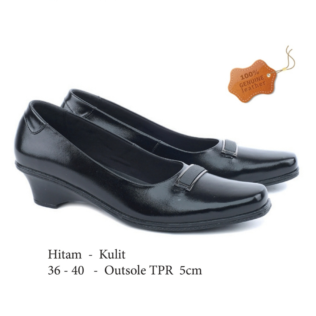 Jual Sepatu Formal Wanita Pantofel Kulit Asli Hitam Polos hak 5cm ...