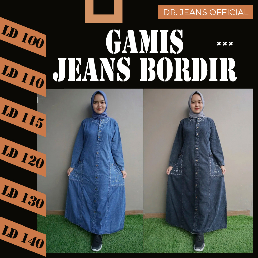 Jual baju gamis jeans wanita BORDIR lengan panjang /dress jens syar ...