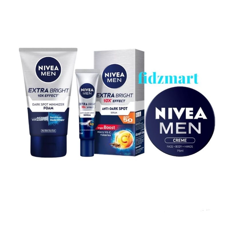 Jual Nivea Men Extra Bright Anti Dark Spot-Facial Foam 100ml/Creme 75ml/Serum 15ml | Shopee ...