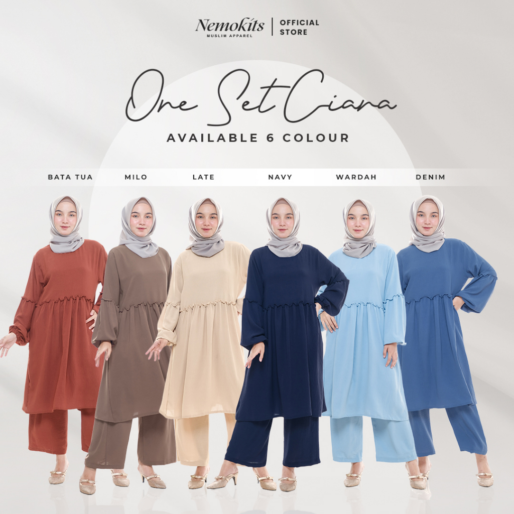 Jual NEMOKITS Ciara - One Set Wanita Polos Setelan Pakaian Muslim ...