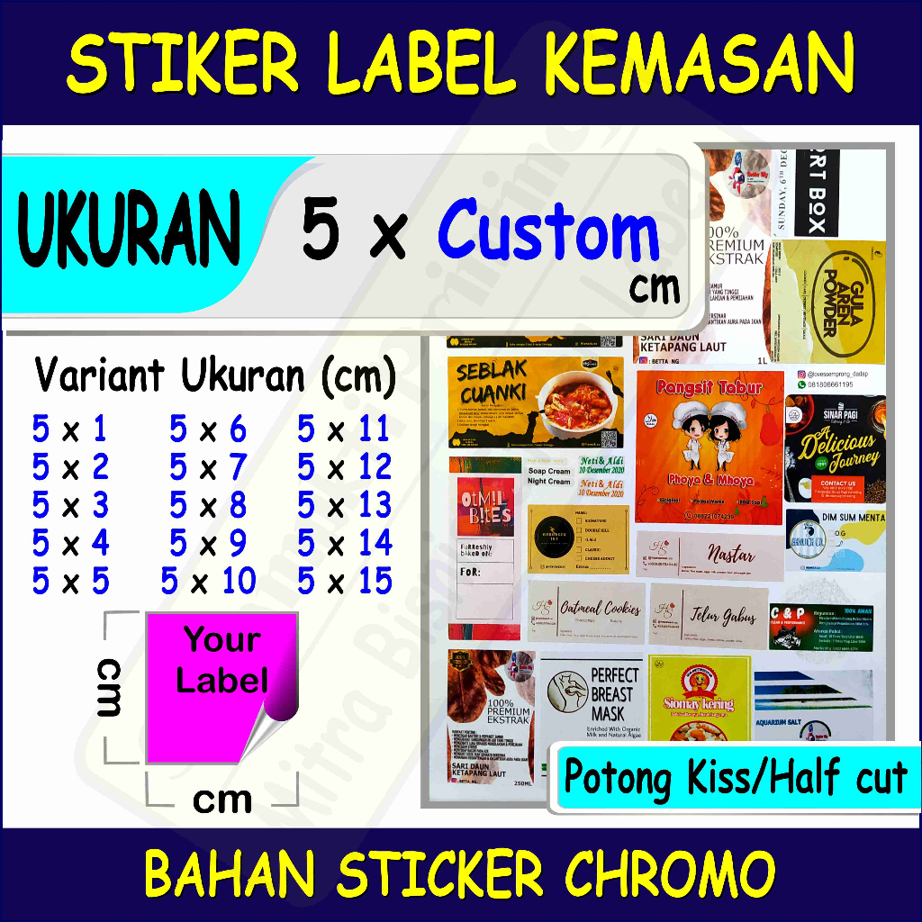 Jual Cetak Stiker Ukuran 5 cm X custom, Bahan Chromo, Print Stiker ...