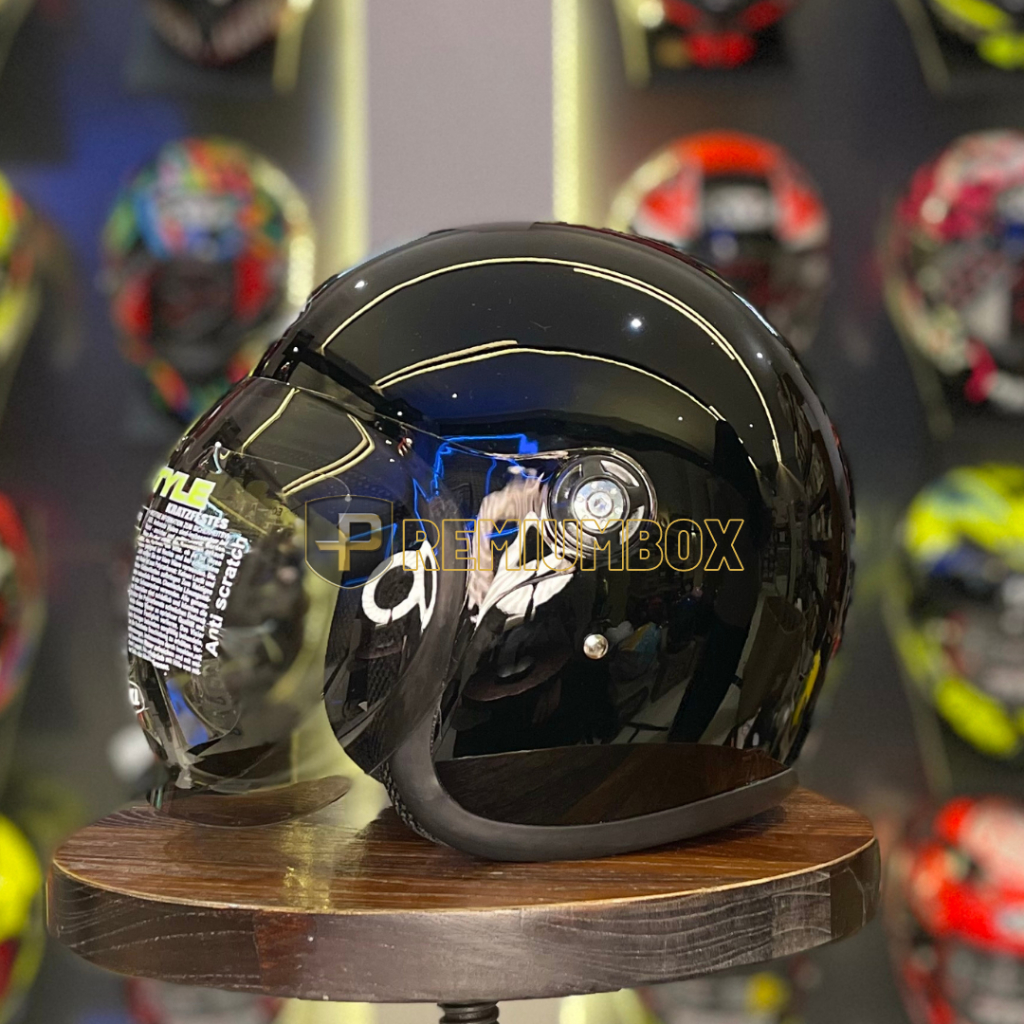 Jual HELM HIU VIGO SOLID BLACK GLOSS / HELM HALF / HELM RETRO / HELM ...