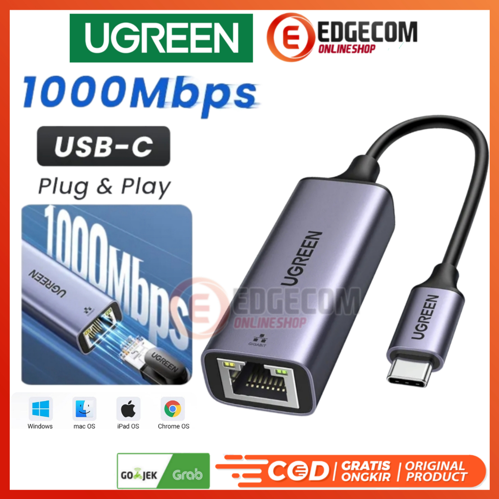 Jual UGREEN Type C to RJ45 Gigabit Lan Ethernet Adapter 10/100/1000Mbps ...