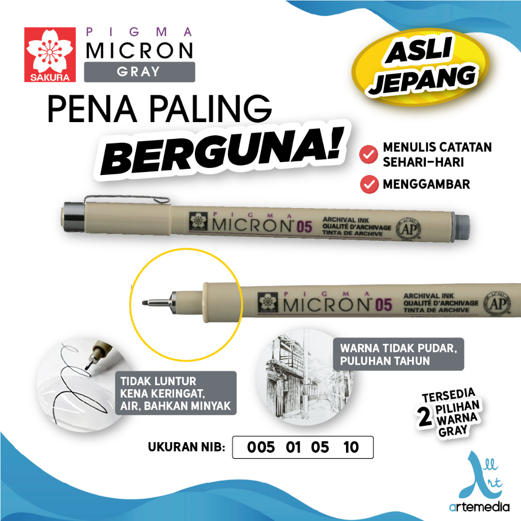 Jual Sakura Pigma Micron Gray Color Pigment Ink Pulpen Warna Drawing ...