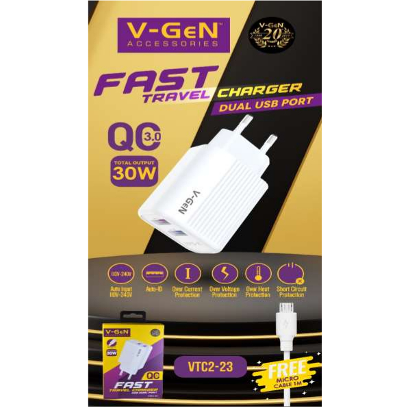 Jual Travel Charger V-GEN Dual Port USB Micro VTC2-23 Fast Charging ...
