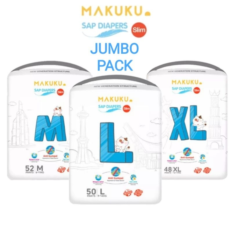 Jual MAKUKU Slim M52 L50 XL48 SAP Diapers | Popok Bayi Tipis Daya Serap ...