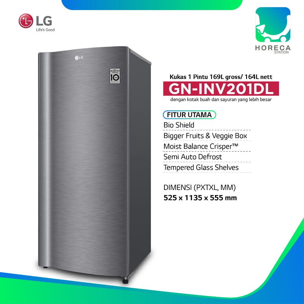 Jual LG GN-INV201DL Kulkas 1 Pintu 169L Gross / 164L Nett dengan Kotak Buah dan Sayuran yang ...