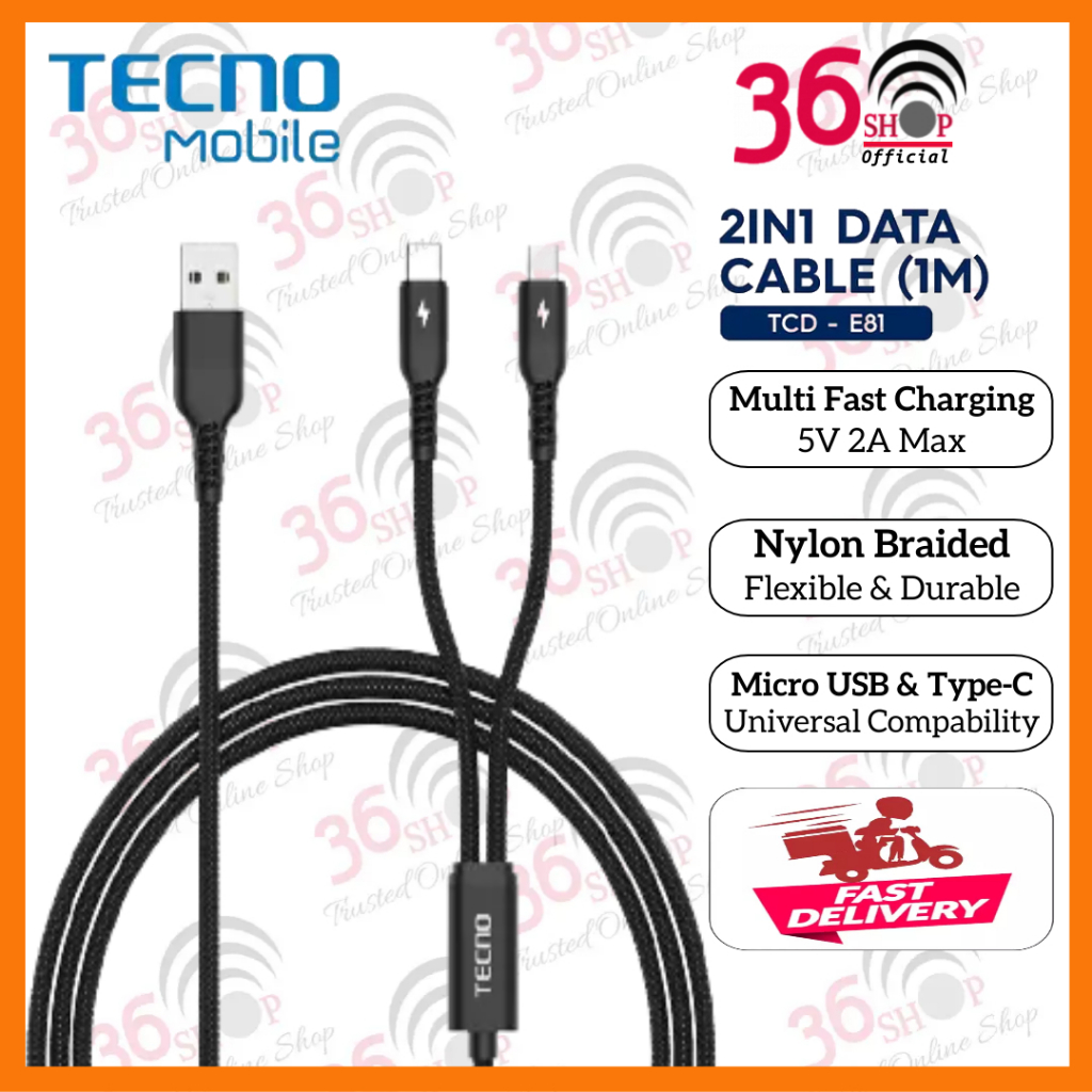 Jual TECNO TCD-E81 TCD-M11 Hot Beats j2 Charger Micro USB/Type-C Android Charger Cable 1m Kabel ...
