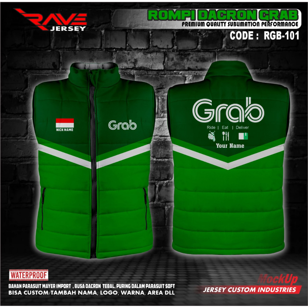 Jual ROMPI PUFFER/DACRON/GELEMBUNG SIHIJAU GR*B SESI 1 PRINTING CUSTOM ...