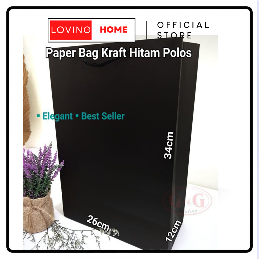 Jual LOVING HOME - Paper Bag Hitam Black Kantong Goodie Bag Craft Hitam ...