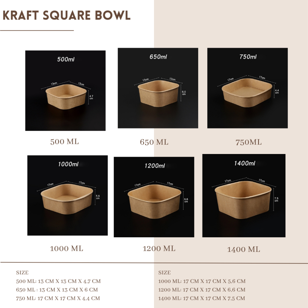 Jual Tempat Makan Kertas Model Kotak | Disposable Kraft Square Bowl ...