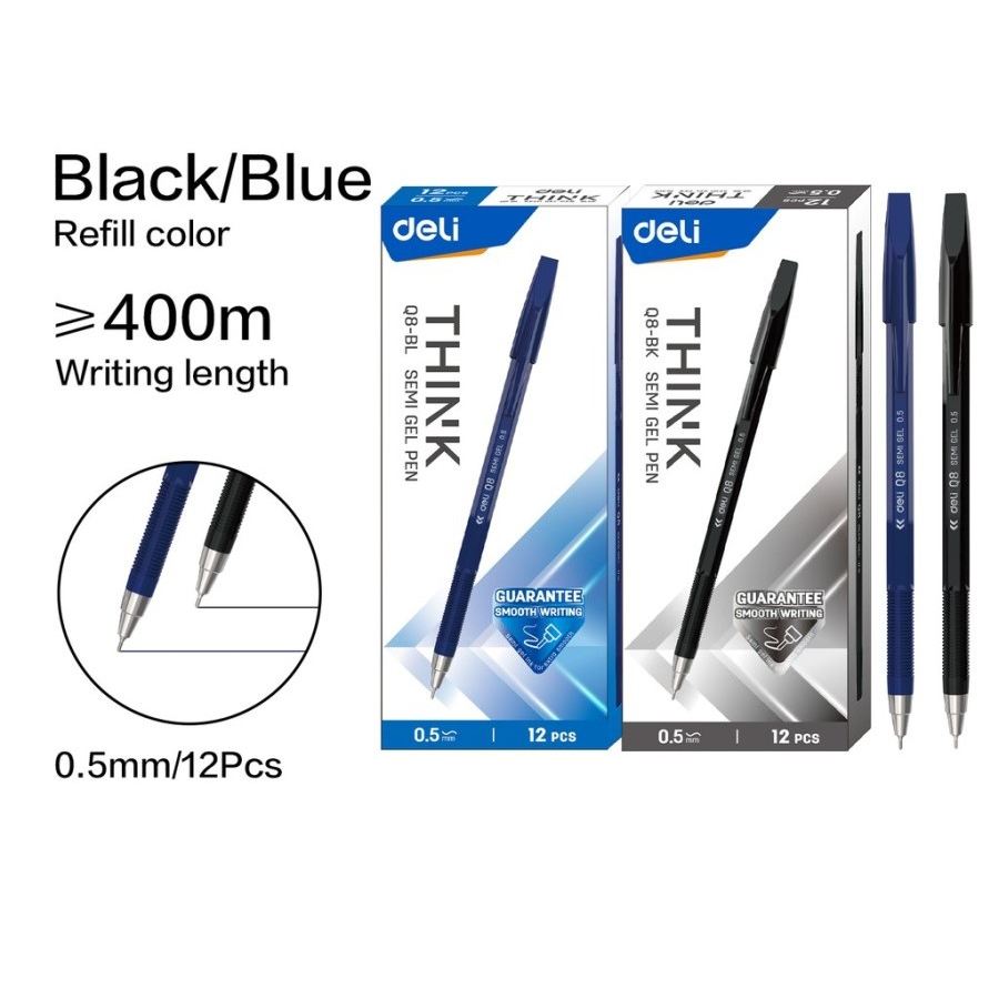 Jual Pulpen DELI Think Semi Gel Pen 0.5mm EQ8 HITAM dan BIRU ( 1 PCS ...