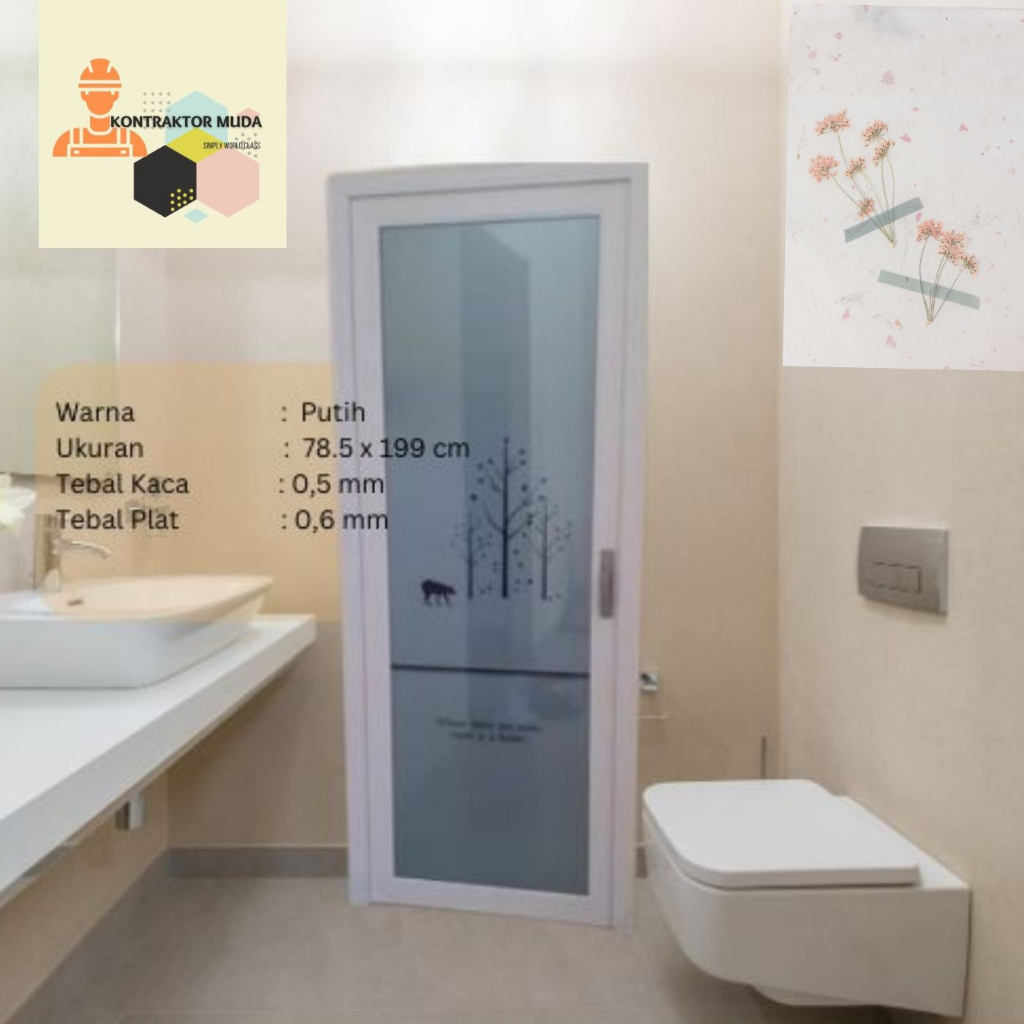 Jual Pintu Kamar Mandi Aluminium 199x78,5CM Full Kaca AESTETIC ...