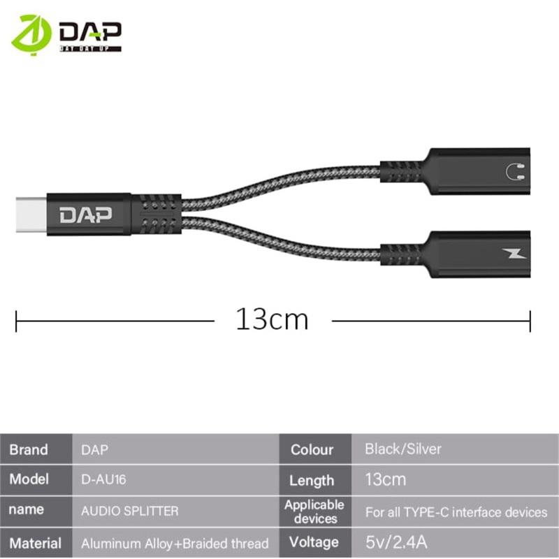 Jual DAP Kabel Audio AUX 2 in 1 for Type C Plug to & Type C Audio Cable ...