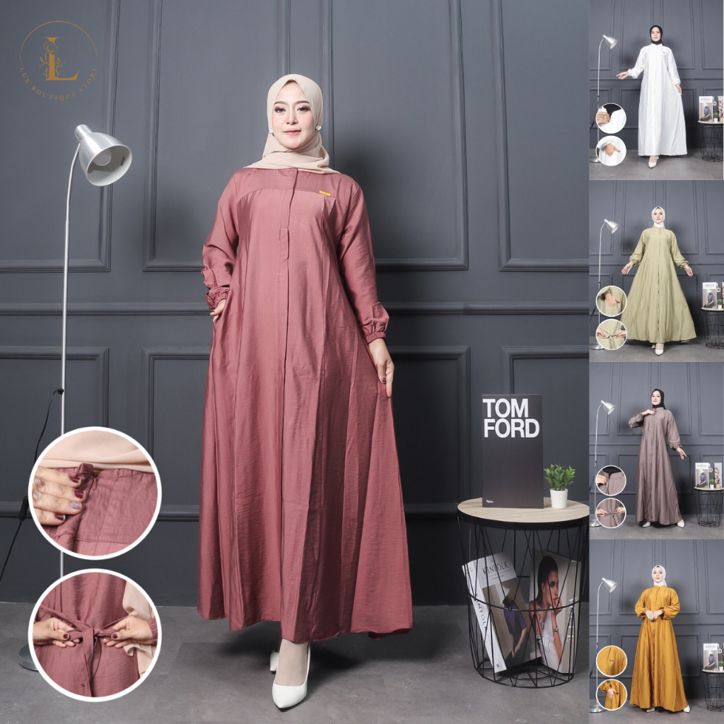 Jual Sabrina Dress Gamis Polos Wanita Simpel Elegan Polo Linen Terbaru ...