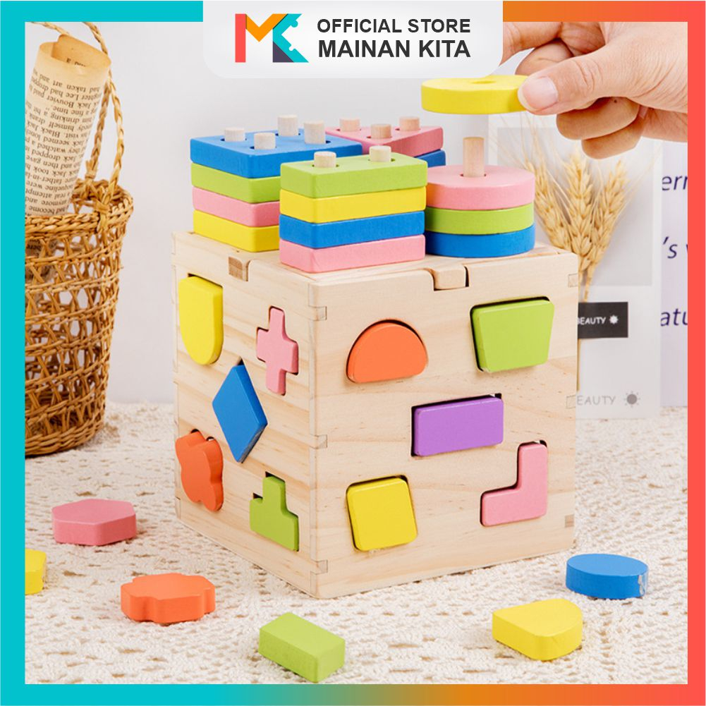 Jual MK907 Mainan Edukasi Kayu Motorik Puzzle Geometri Wooden 3D Toy ...