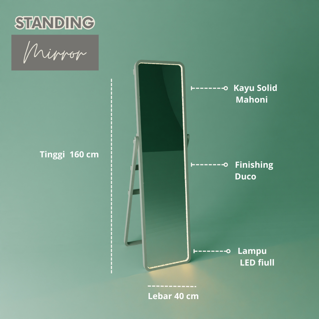 Jual Standing Mirror Full Body 160 cm - Cermin Berdiri Kayu Solid Duco ...