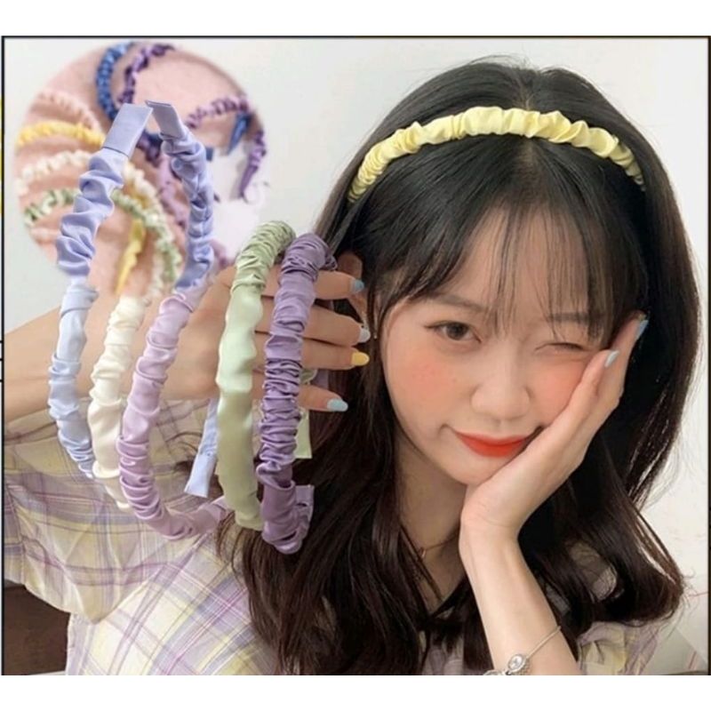 Jual Bando Scrunchie Satin Korea Serut /Headband Bandana Polos Wanita ...