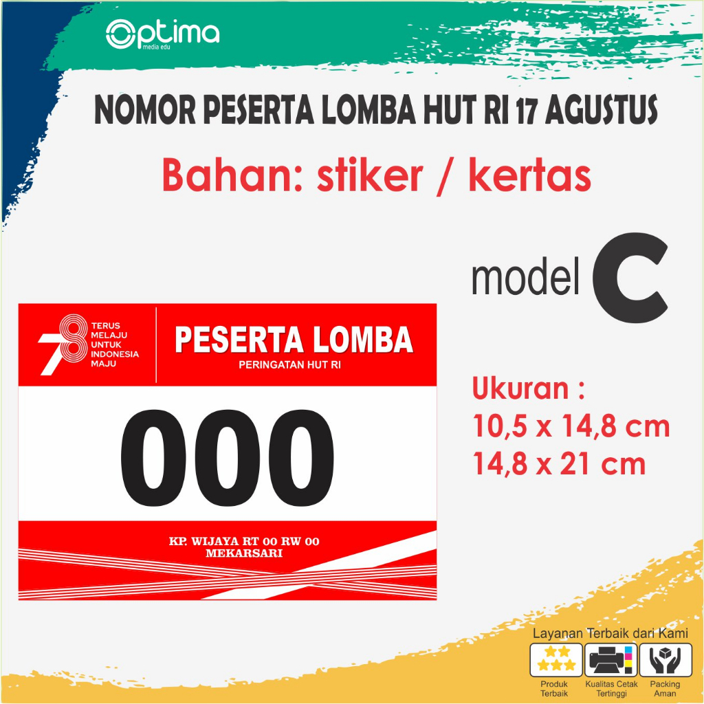 Jual Nomor Dada Peserta Lomba Perayaan peringatan HUT Kemerdekaan RI ke ...