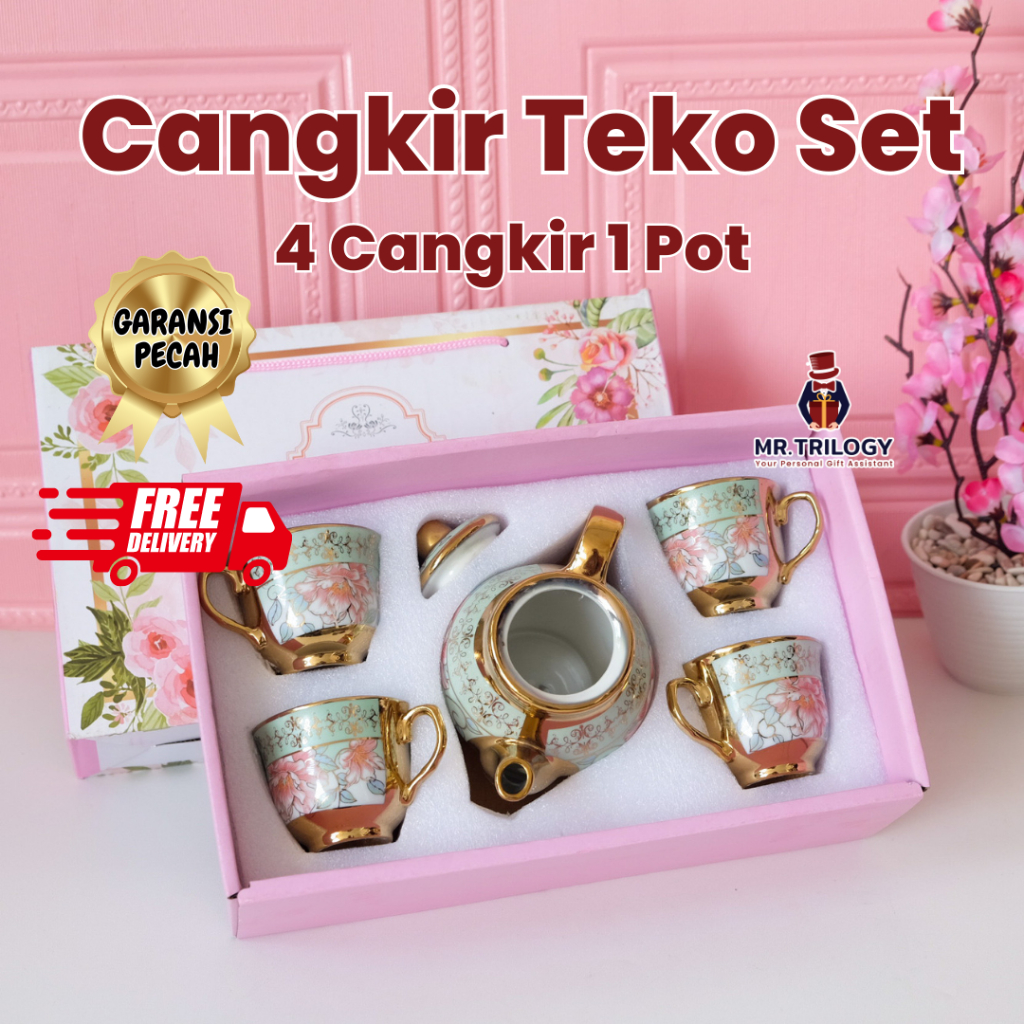 Jual Cangkir Teko TeaPot Set 5in1 Hampers Gelas Teh Kopi Pot Gaya Eropa ...