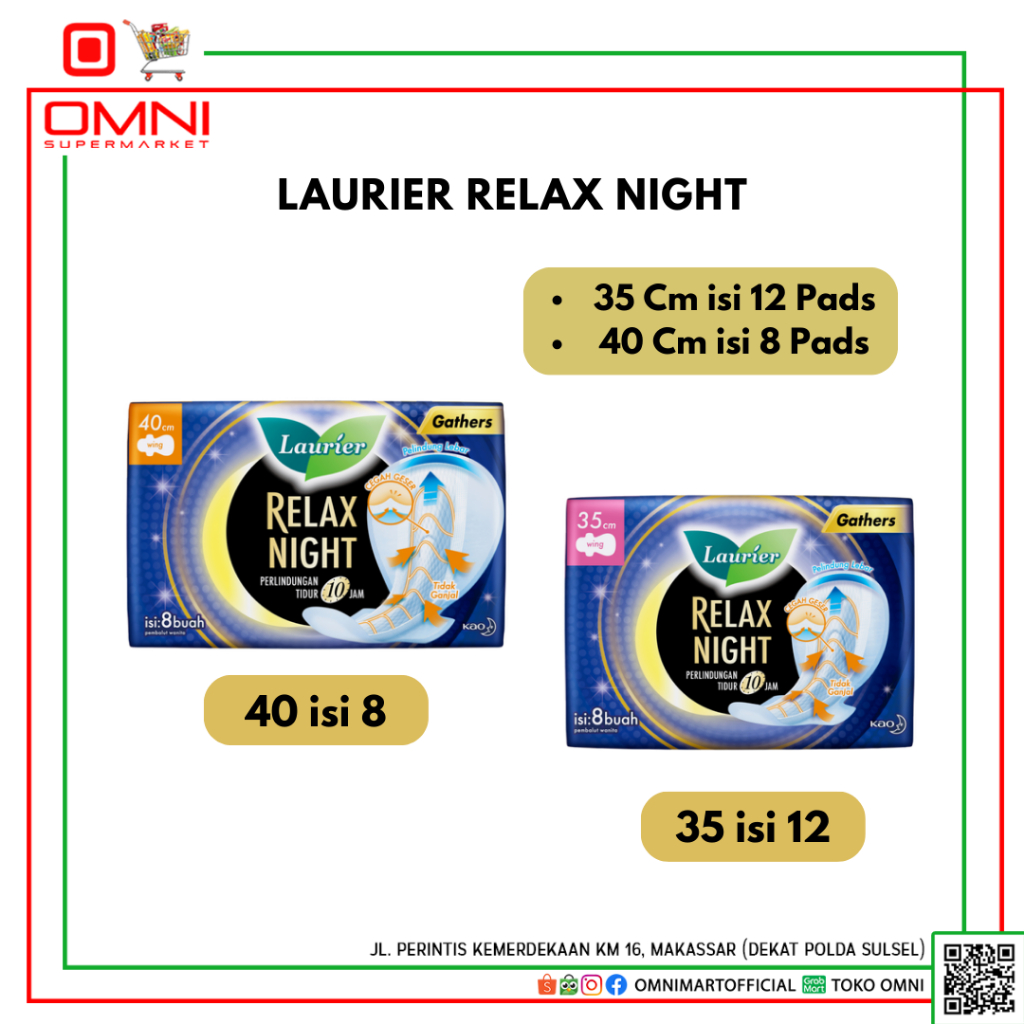 Jual Pembalut Laurier Relax Night With Gathers 40 dan 35 cm | Shopee ...