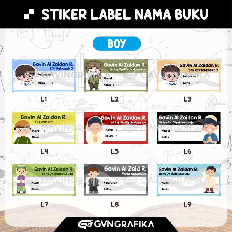 Jual Stiker Nama Custom Pelajaran / Stiker Nama Sekolah / Stiker Nama ...