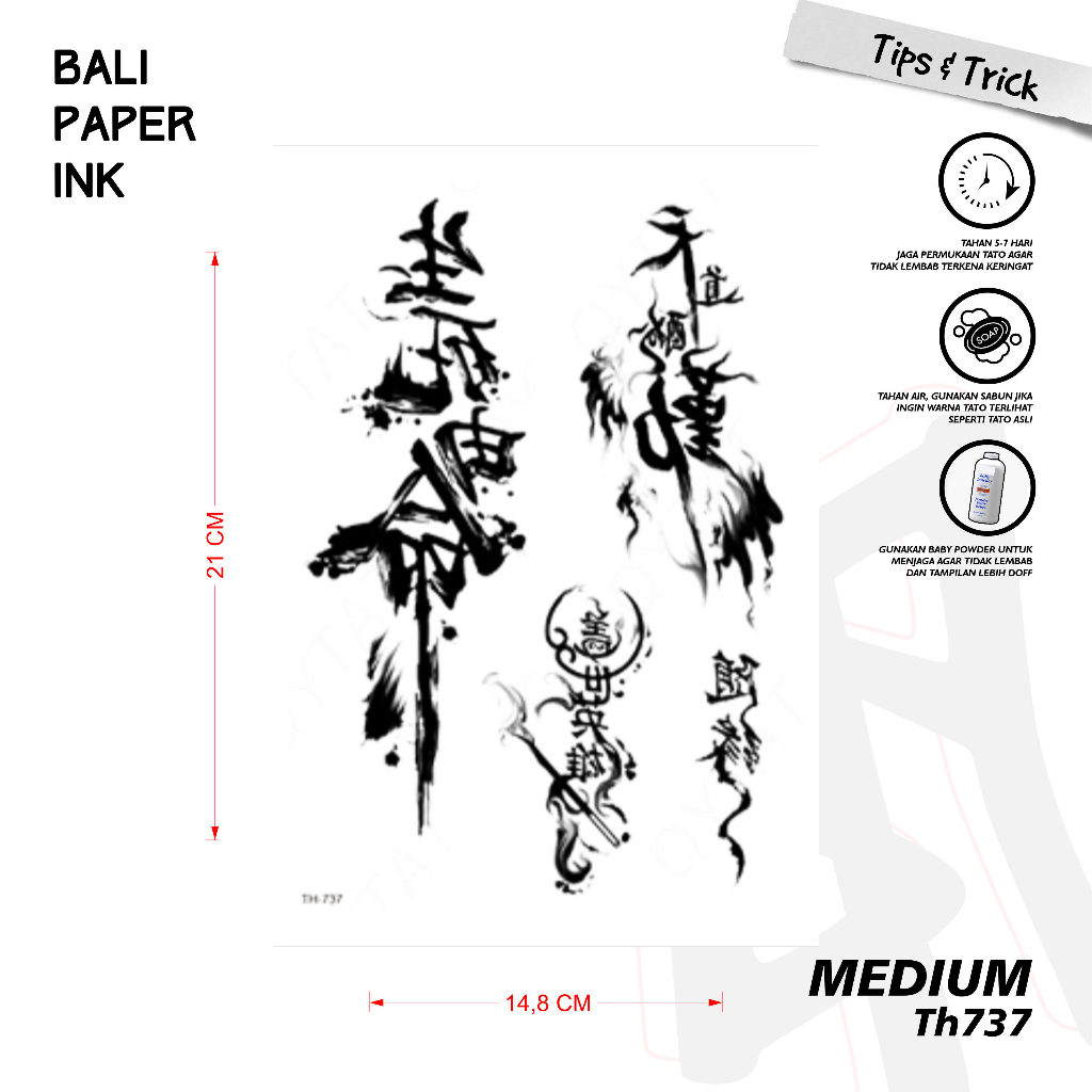 Jual Bali Paper Ink TH737 Letter Mandarin Tatto Temporary Basic Tato ...