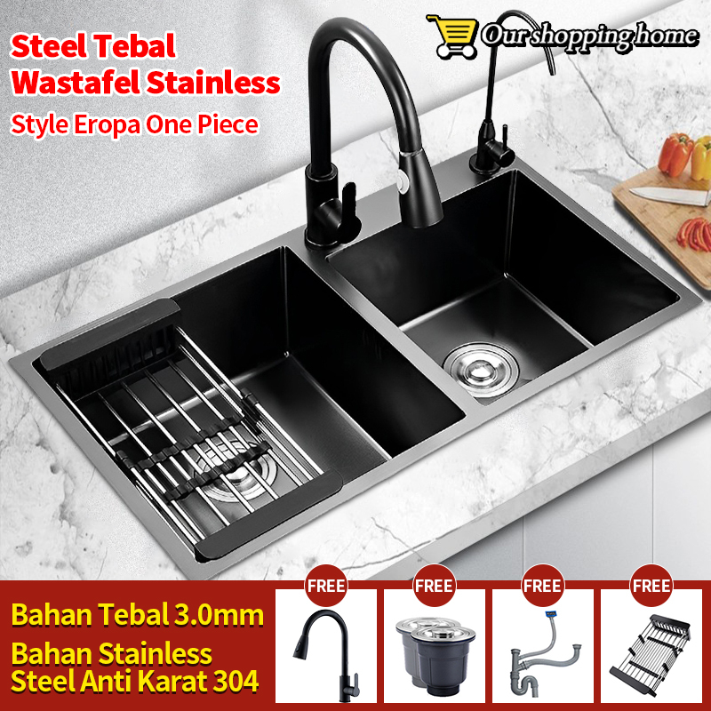 Jual Paket Kitchen Sink Stainless 304 / Black Faucet Tarik Adjustable ...