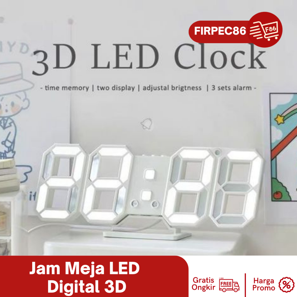 Jual Jam Meja LED 3D / Jam Dinding Digital LED 3D Bentuk Angka Modern ...