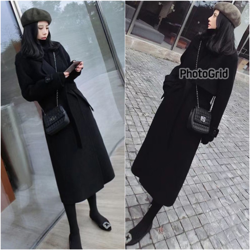 Jual COAT MANTEL PANJANG WANITA BAHAN WOOL HITAM IMPORT PREMIUM ...