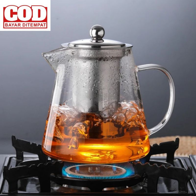 Jual Teko Kaca Teh Pitcher Borosilikat Tahan Panas dengan Saringan ...