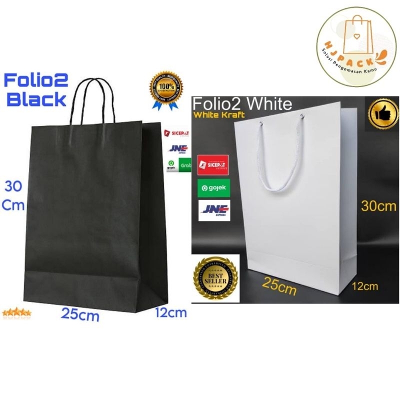 Jual Minimal Order 12 pcs dan Kelipatan 12pcs! Paperbag Polos Folio 2 Hitam Putih 25x12x30 Tas ...